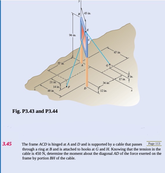 Solved Fig. P3.43 and P3.44 The frame ACD is hinged at A and | Chegg.com