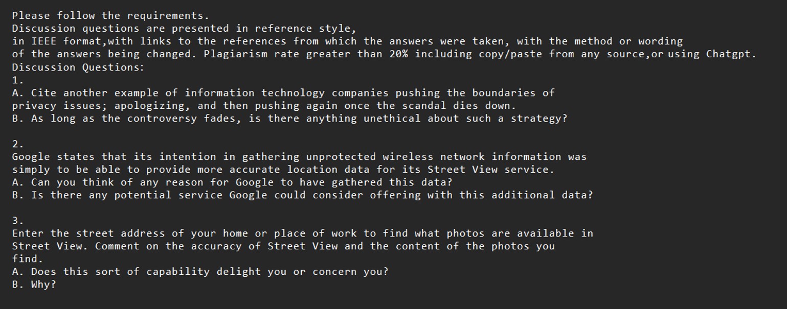 Solved Please follow the requirements.Discussion questions | Chegg.com