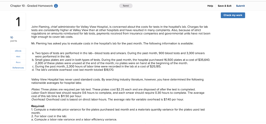 Solved Chapter 10 - Graded Homework A Saved Help Save & Exit | Chegg.com
