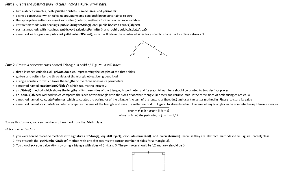 Solved Part 1: Create the abstract (parent) class named | Chegg.com