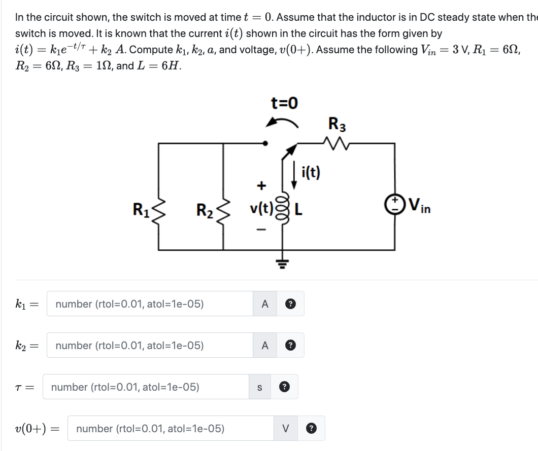 Solved In the circuit shown, the switch is moved at time | Chegg.com