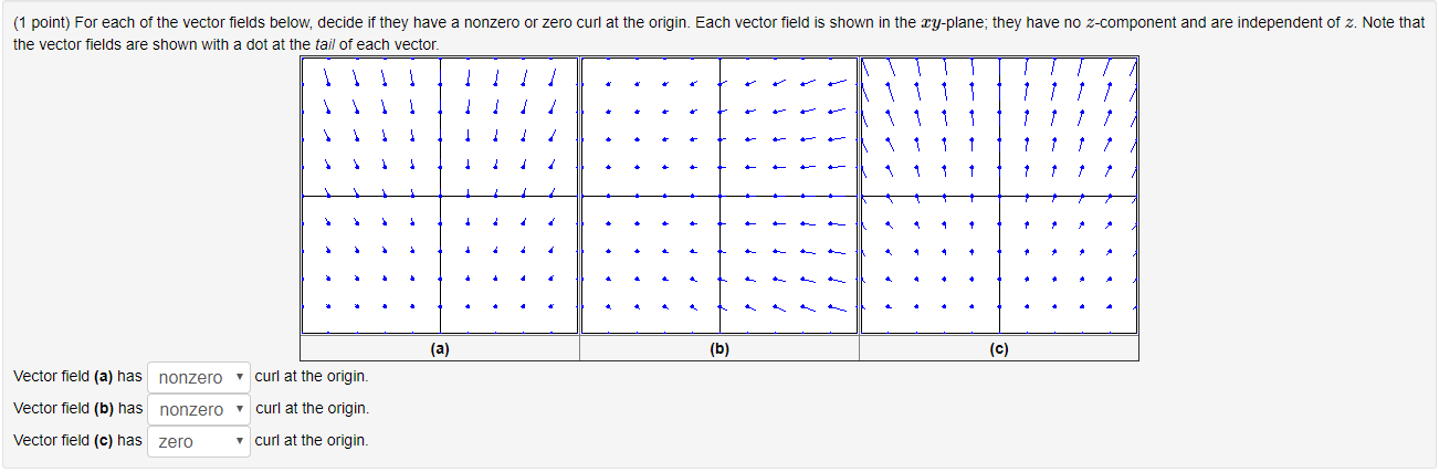Solved (1 point) For each of the vector fields below, decide | Chegg.com