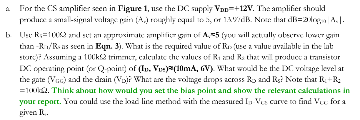 Solved Figure 17. NMOS CS Amplifier with a bypass capacitor, | Chegg.com