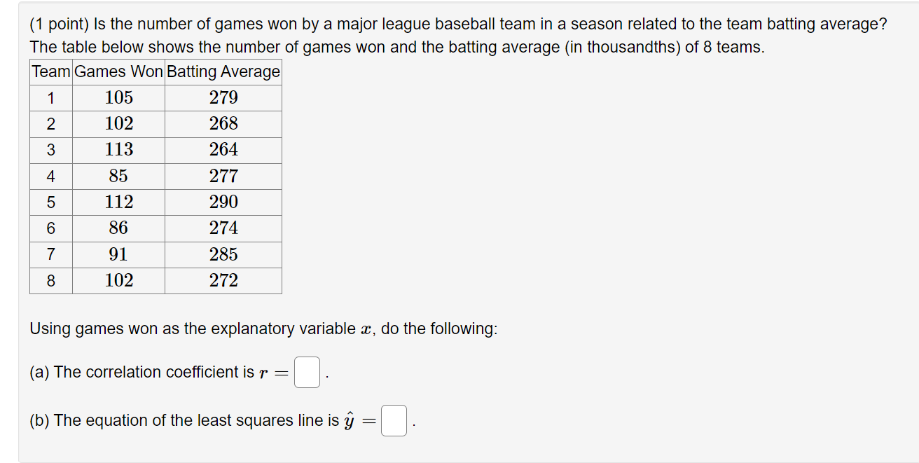Solved (1 point) Consider the following small data set. Find | Chegg.com