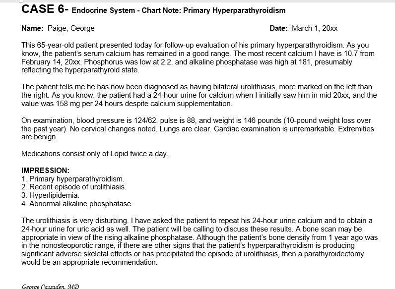 Solved In CASE 6 (Endocrine System - Chart Note: Primary | Chegg.com