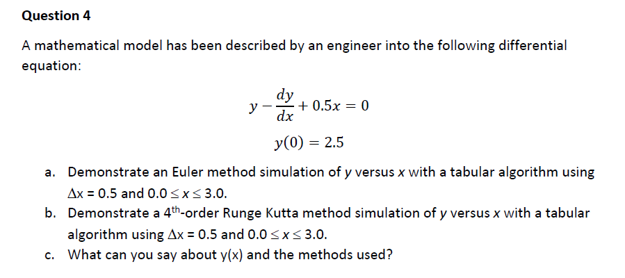 Solved Question 4 A mathematical model has been described by | Chegg.com