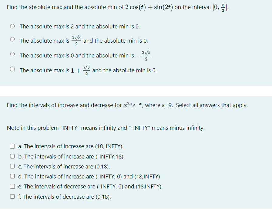 Solved Find the absolute max and the absolute min of | Chegg.com