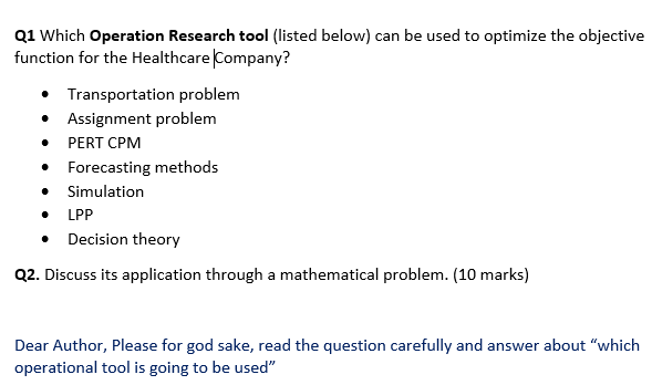 Solved Q1 Which Operation Research tool (listed below) can | Chegg.com