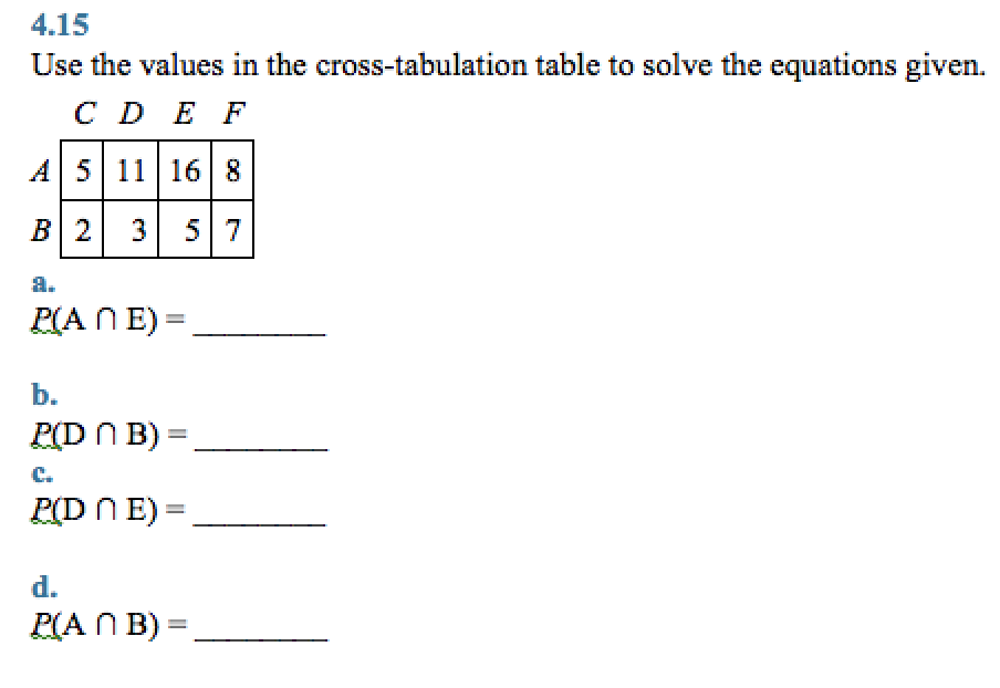 Solved 4.15 Use the values in the cross-tabulation table to | Chegg.com