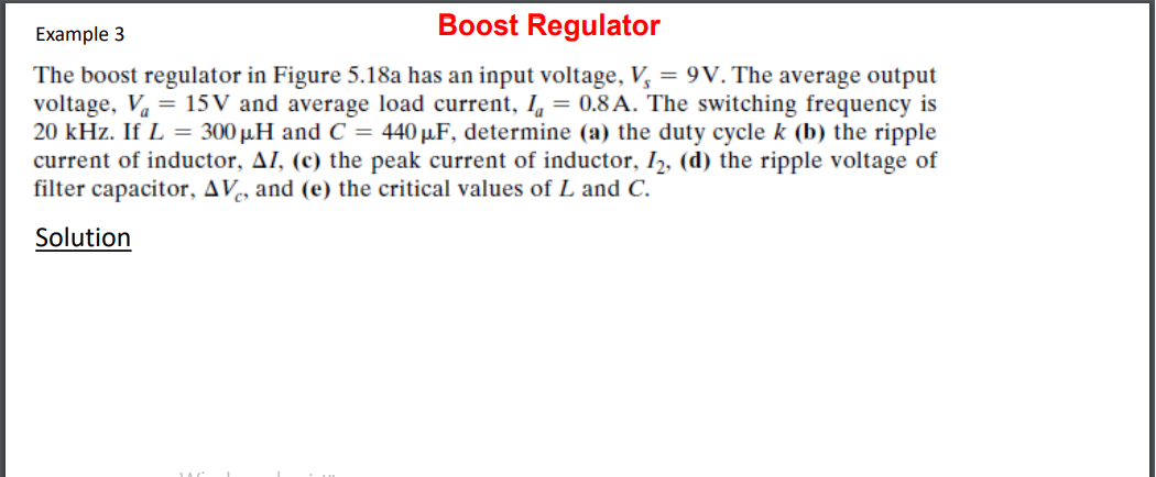 Solved Boost Regulator Example 1 A boost regulator has an | Chegg.com