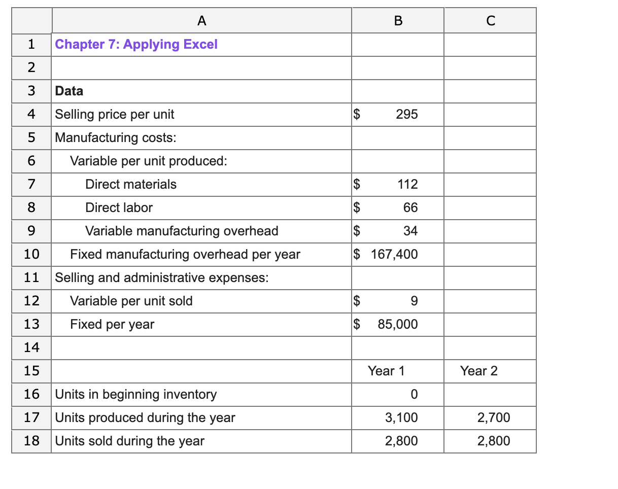 Solved A B с 1 Chapter 7: Applying Excel 3 Data | | |M 4 $ | Chegg.com