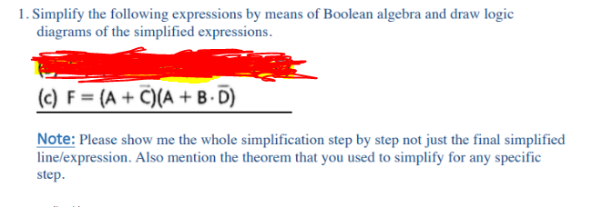Solved 1. Simplify the following expressions by means of | Chegg.com