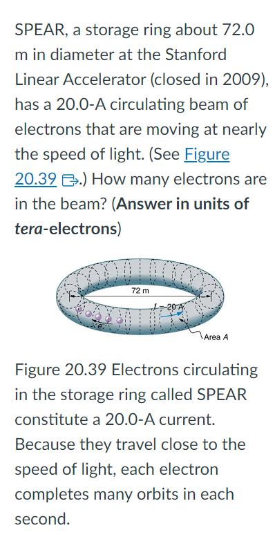 Solved SPEAR, a storage ring about 72.0m ﻿in diameter at the | Chegg.com