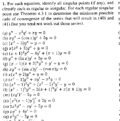 Solved 1. For each equation, identify all singular points | Chegg.com