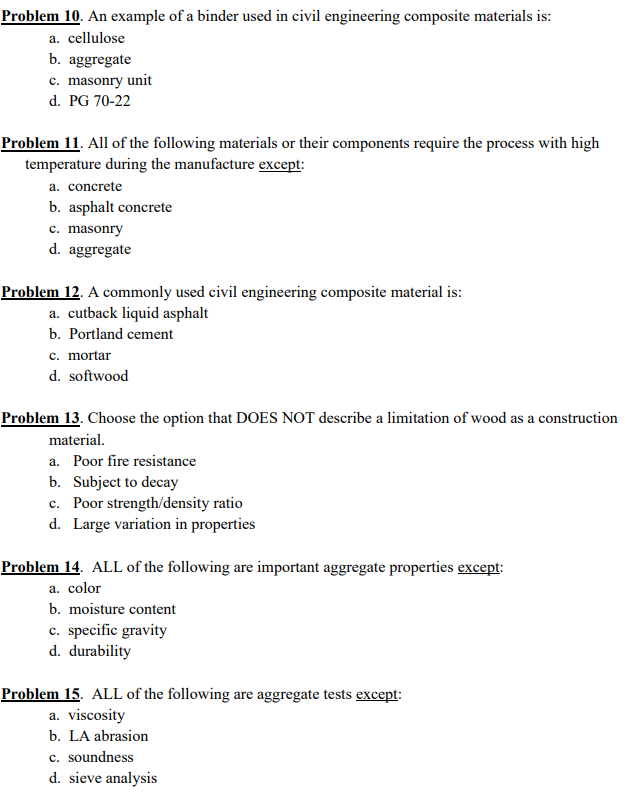 Solved Problem 10. An example of a binder used in civil | Chegg.com