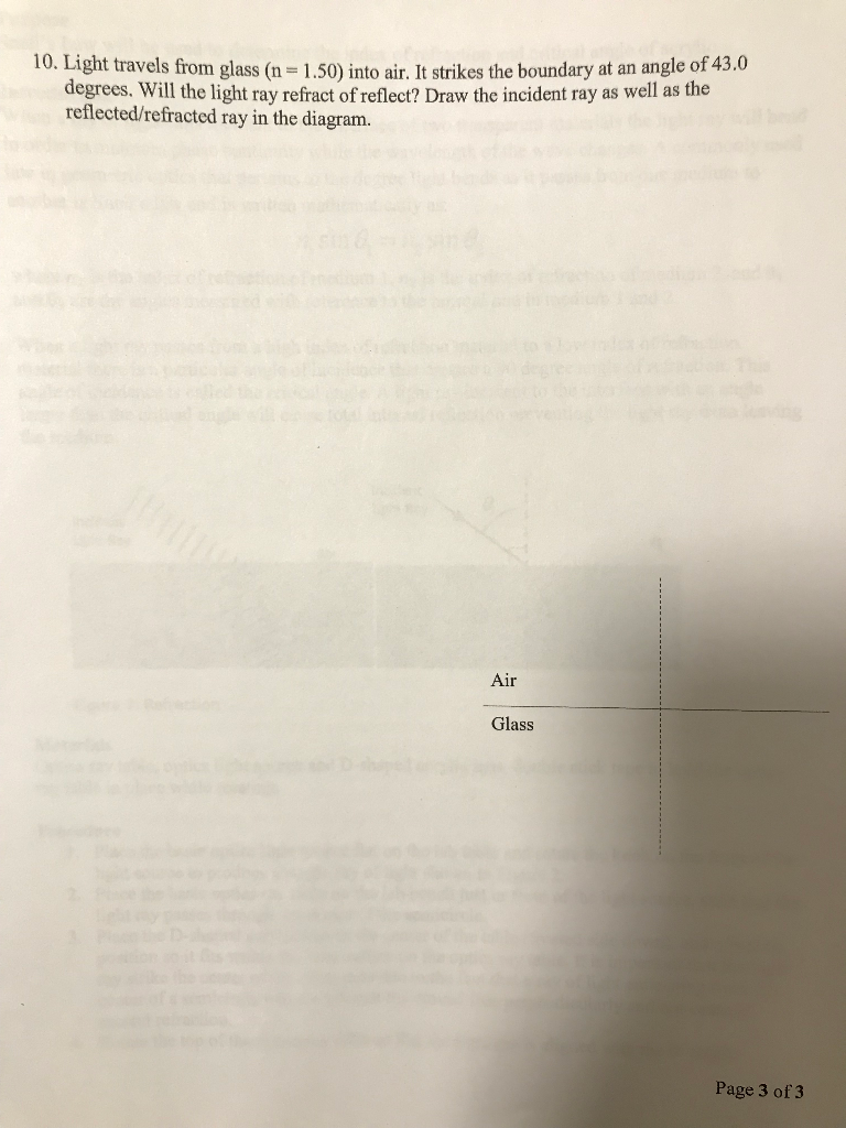 Solved Light travels from glass (n=1.50) into air. It | Chegg.com