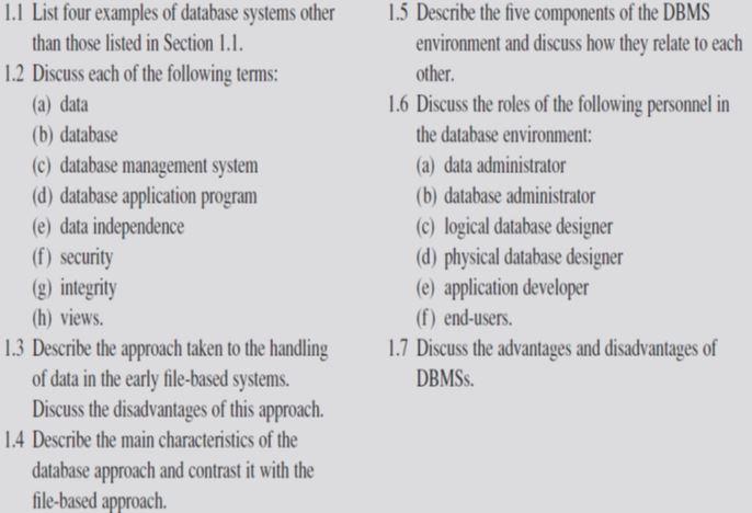 Solved 1.1 List four examples of database systems other than | Chegg.com