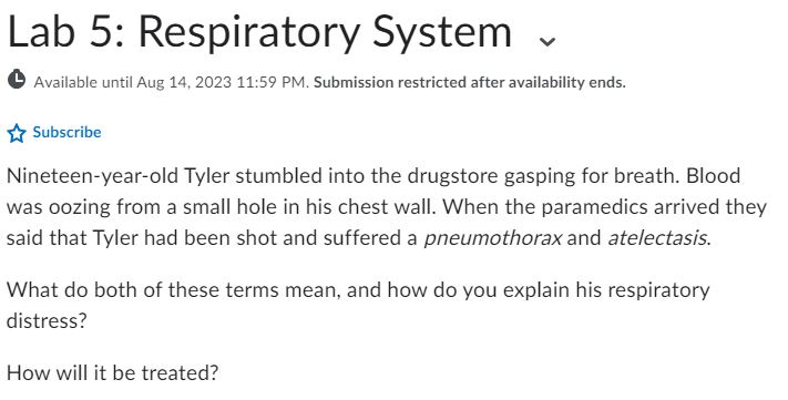 Lab 5: Respiratory System Available until Aug 14, | Chegg.com