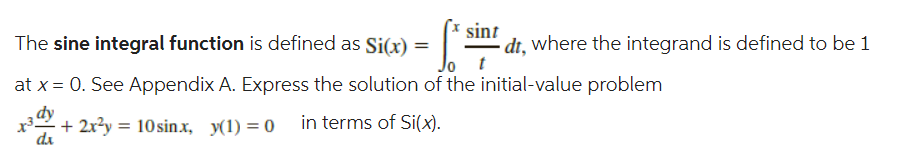 Solved The sine integral function is defined as | Chegg.com
