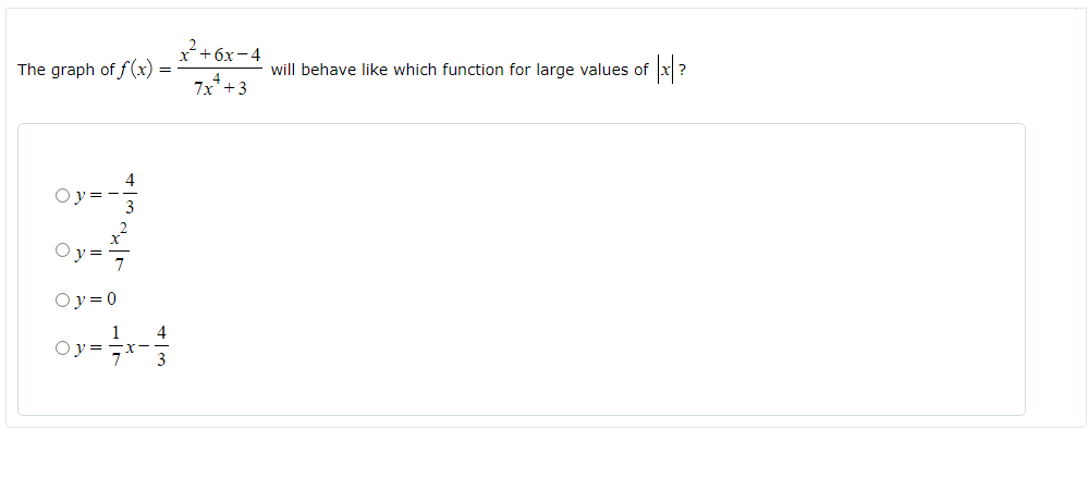 Solved The graph of f(x) x² + 6x-4 7x4 + 3 will behave like | Chegg.com
