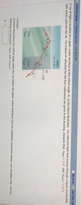 Solved A ray of light is incident on a glass-water interface | Chegg.com