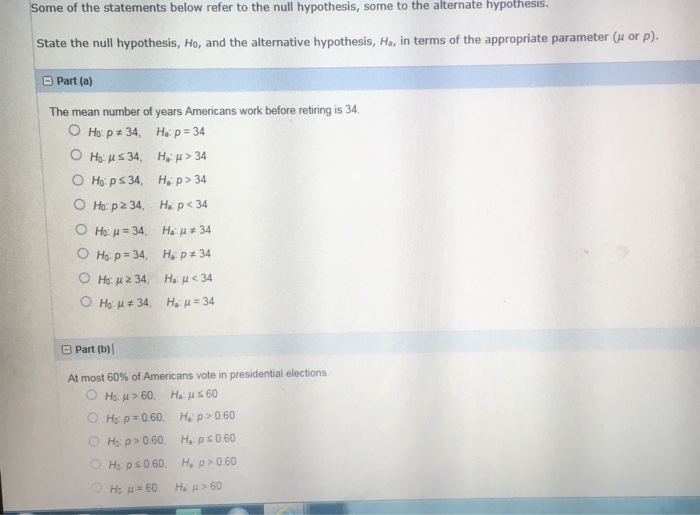 Solved Some of the statements below refer to the null | Chegg.com