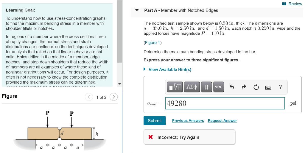 Solved Review Learning Goal: Part A - Member with Notched | Chegg.com