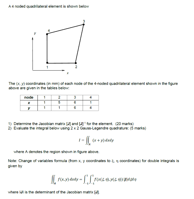 A 4 noded quadrilateral element is shown below The | Chegg.com