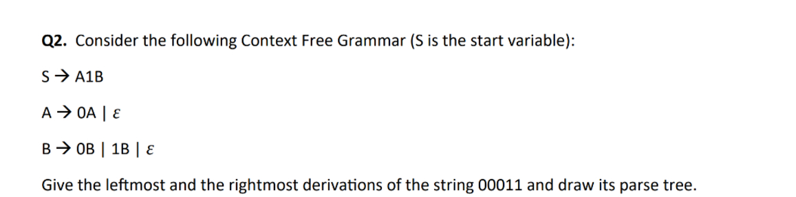 Q2. ﻿Consider the following Context Free Grammar | Chegg.com