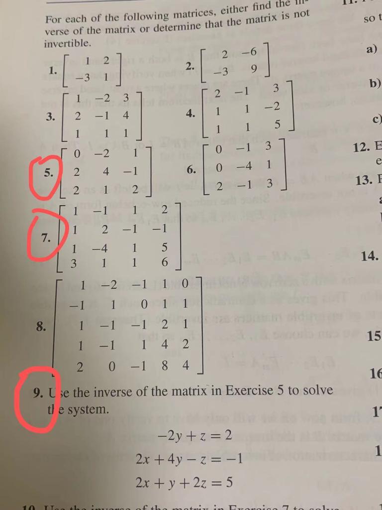 Solved For each of the following matrices, either find the | Chegg.com
