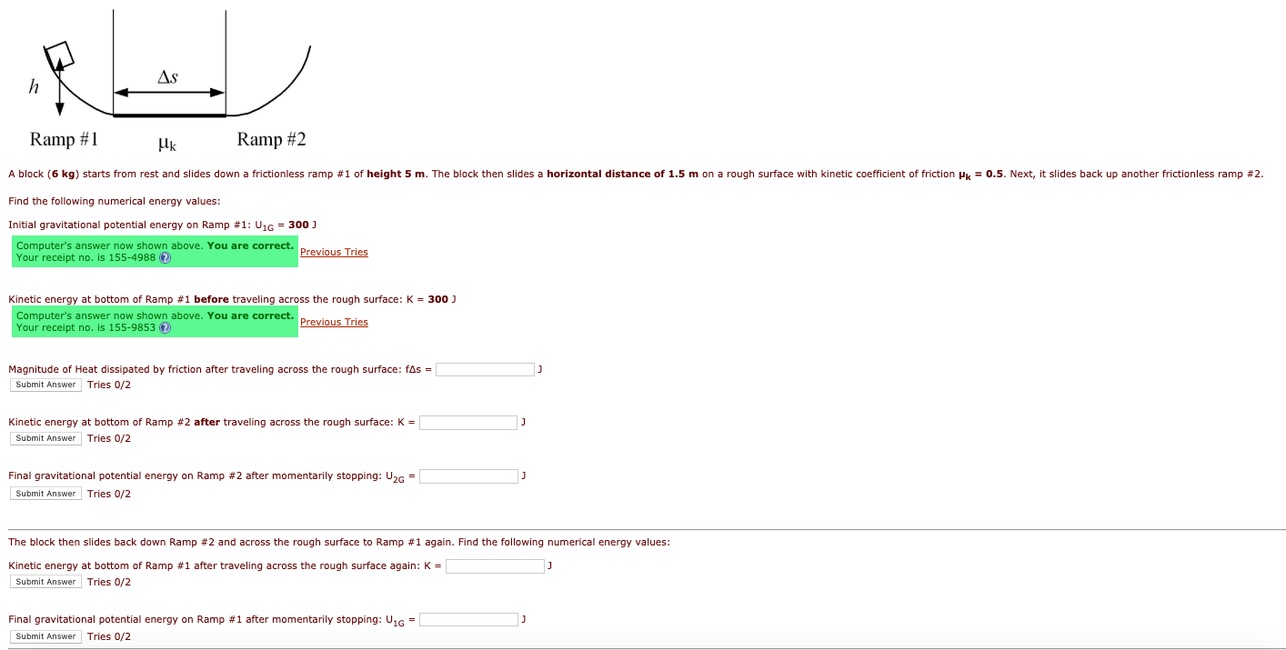 Solved Δs Ramp #1 HK Ramp #2 A block (6 kg) starts from rest | Chegg.com