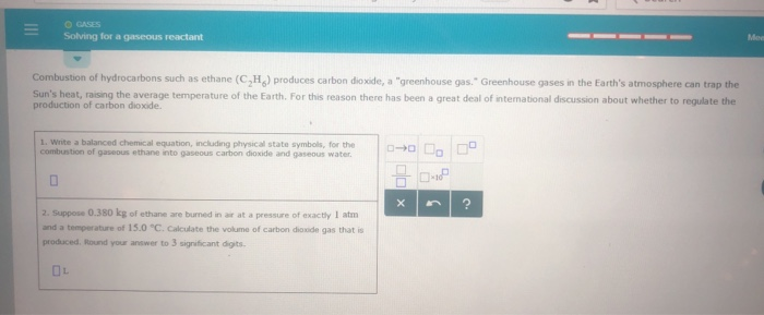Solved O GASES Solving for a gaseous reactant Mee Combustion | Chegg.com