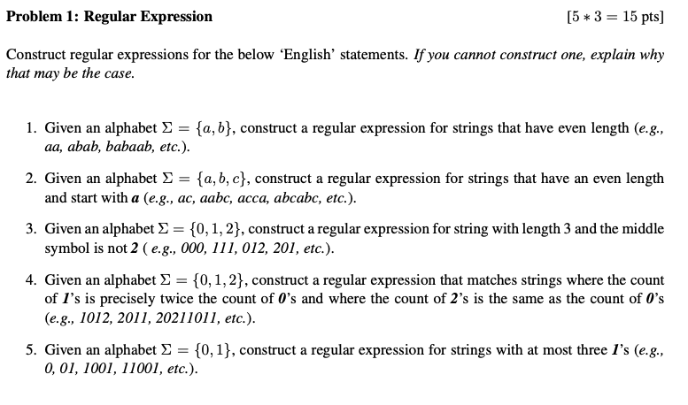 Solved Problem 1 Regular Expression 5∗315pts Construct 