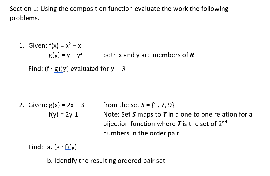 Solved Section 1: Using the composition function evaluate | Chegg.com