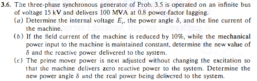 Solved 3.5. A threc-phase round-rotor synchronous generator, | Chegg.com
