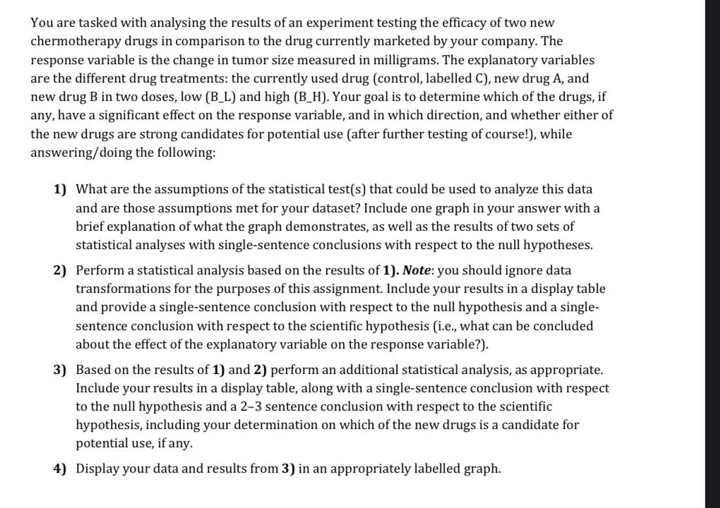 Solved You are tasked with analysing the results of an | Chegg.com