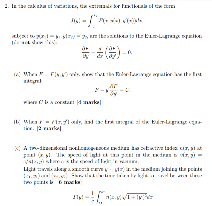 2 In The Calculus Of Variations The Extremals For