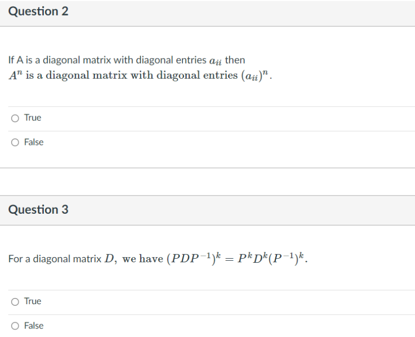 Solved Question 2 If A is a diagonal matrix with diagonal | Chegg.com