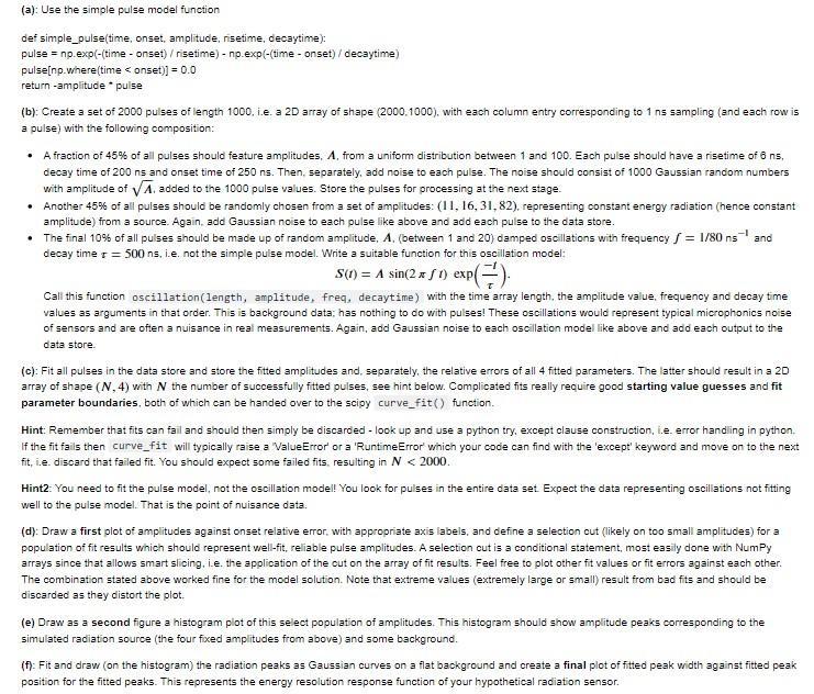 Solved (a): Use the simple pulse model function and def | Chegg.com