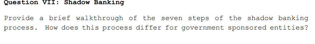 Solved Question VII: Shadow Banking Provide a brief | Chegg.com