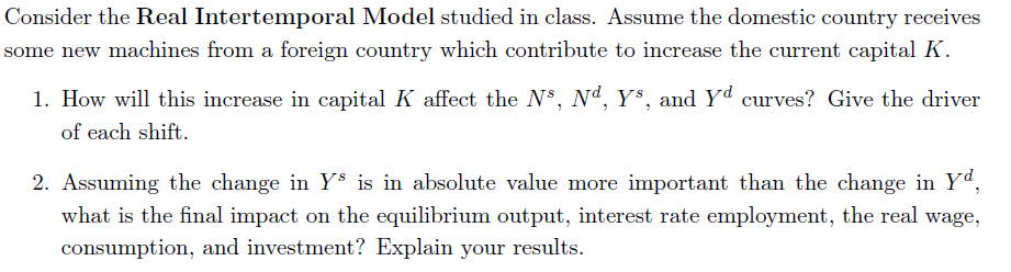 Solved Consider the Real Intertemporal Model studied in | Chegg.com
