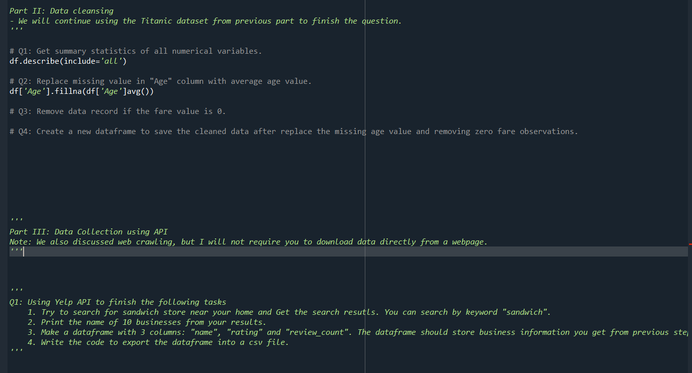 Solved Part II: Data cleansing We will continue using the | Chegg.com