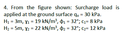 Solved 4. From the figure shown: Surcharge load is applied | Chegg.com