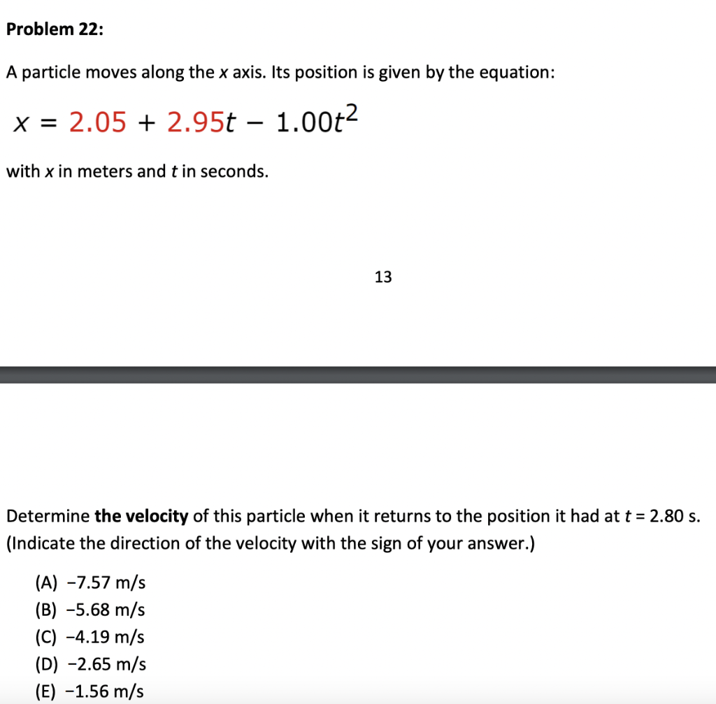 Solved A particle moves along the x axis. Its position is | Chegg.com