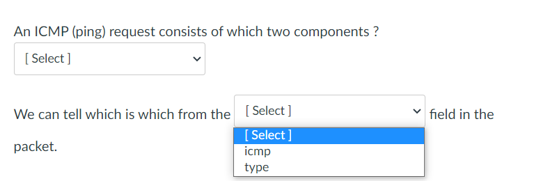 Solved An ICMP (ping) request consists of which two | Chegg.com
