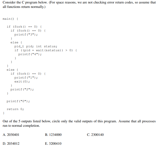 Solved Consider the C program below. (For space reasons, we | Chegg.com