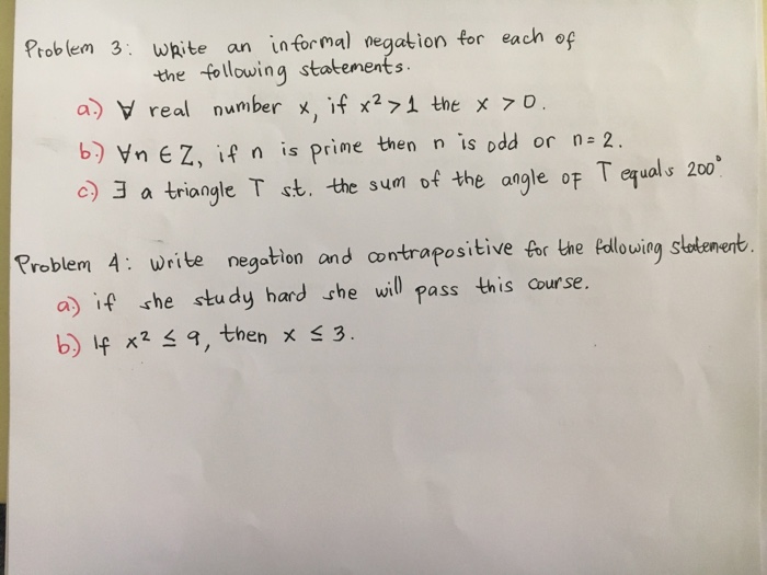 Solved Write an informal negation for each of the following | Chegg.com