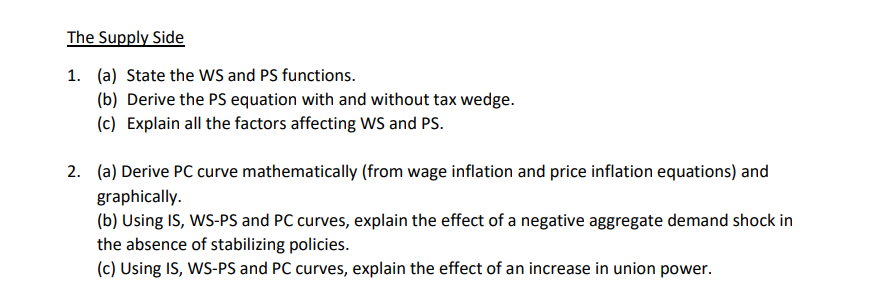 Solved 1.(a) ﻿State the WS and PS functions.(b) ﻿Derive the | Chegg.com