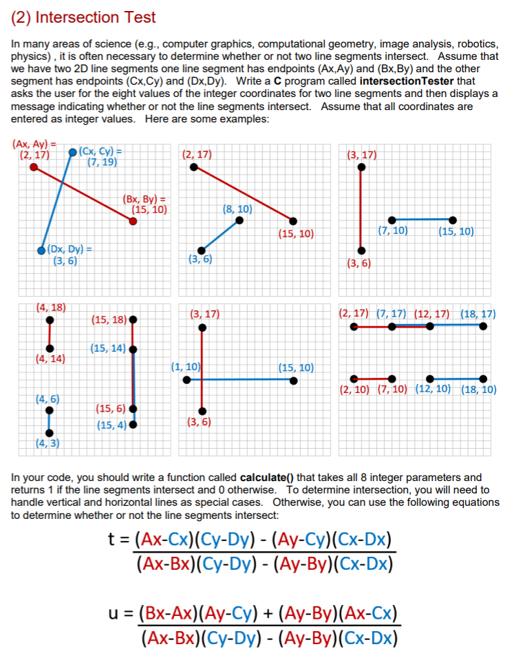 Solved (2) Intersection Test In many areas of science (e.g., | Chegg.com