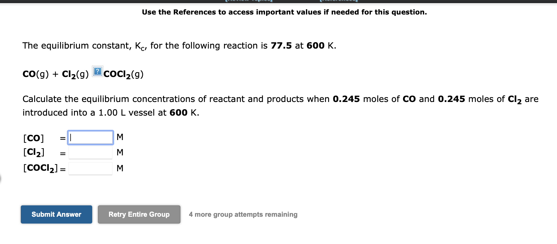 [Solved]: The equilibrium constant, Kc, for the following
